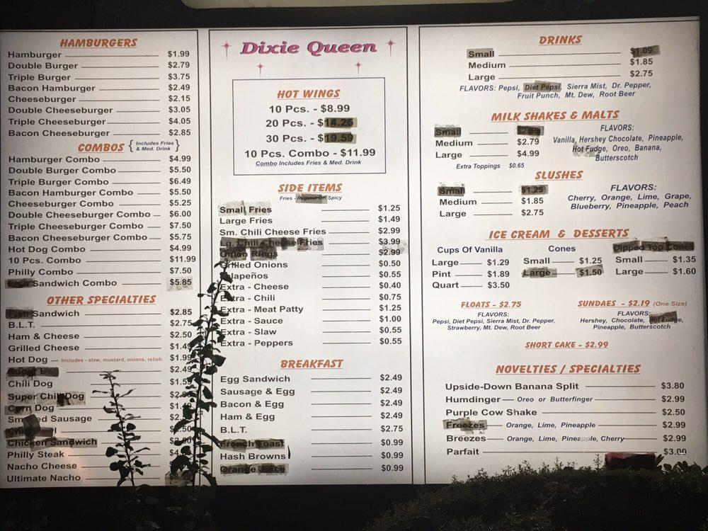 Menu at Dixie Queen restaurant, Memphis, Overton Crossing St