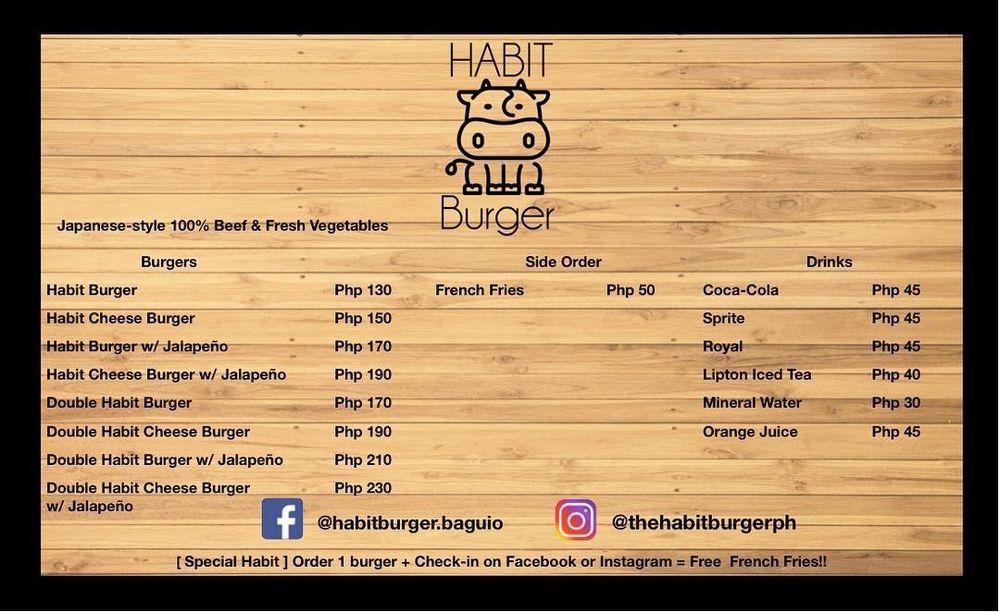 Menu at Habit Burger, Baguio