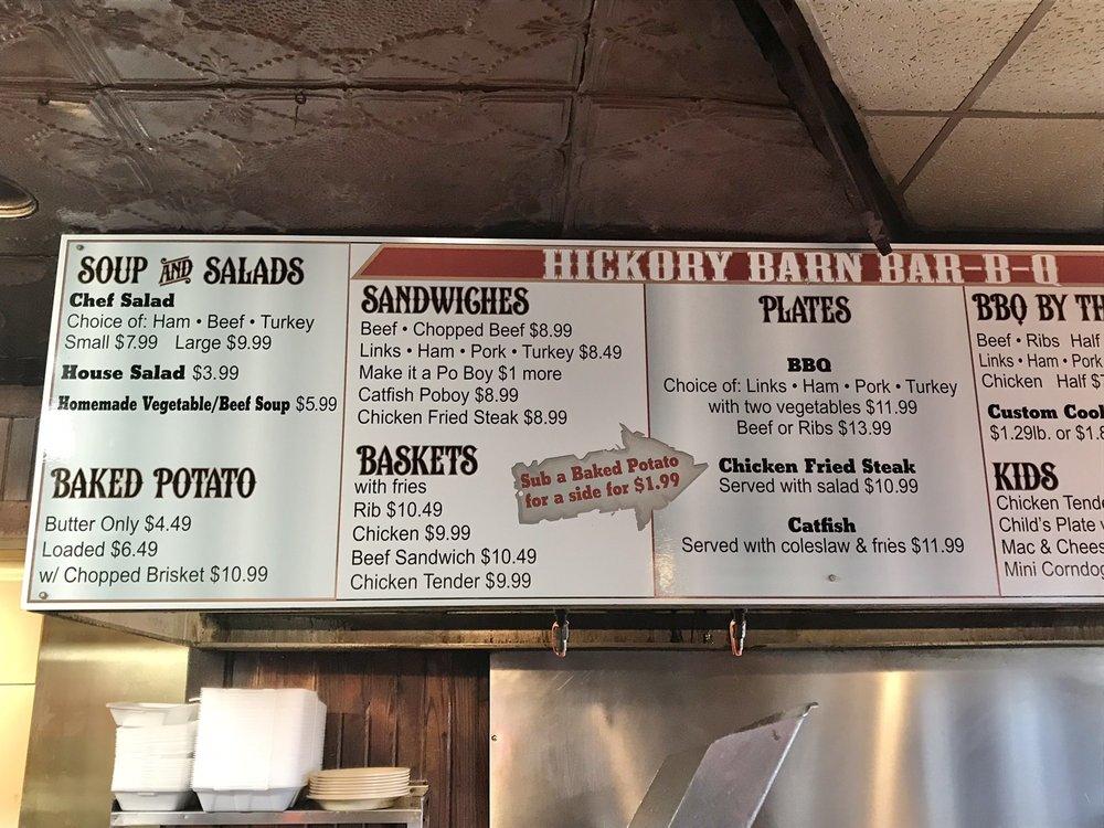 Menu at Hickory Barn Barbeque, Houston