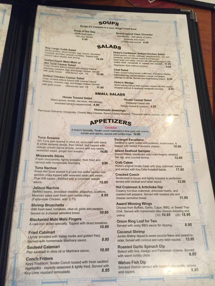 Menu at Hobo's Cafe, Key Largo, Overseas Hwy