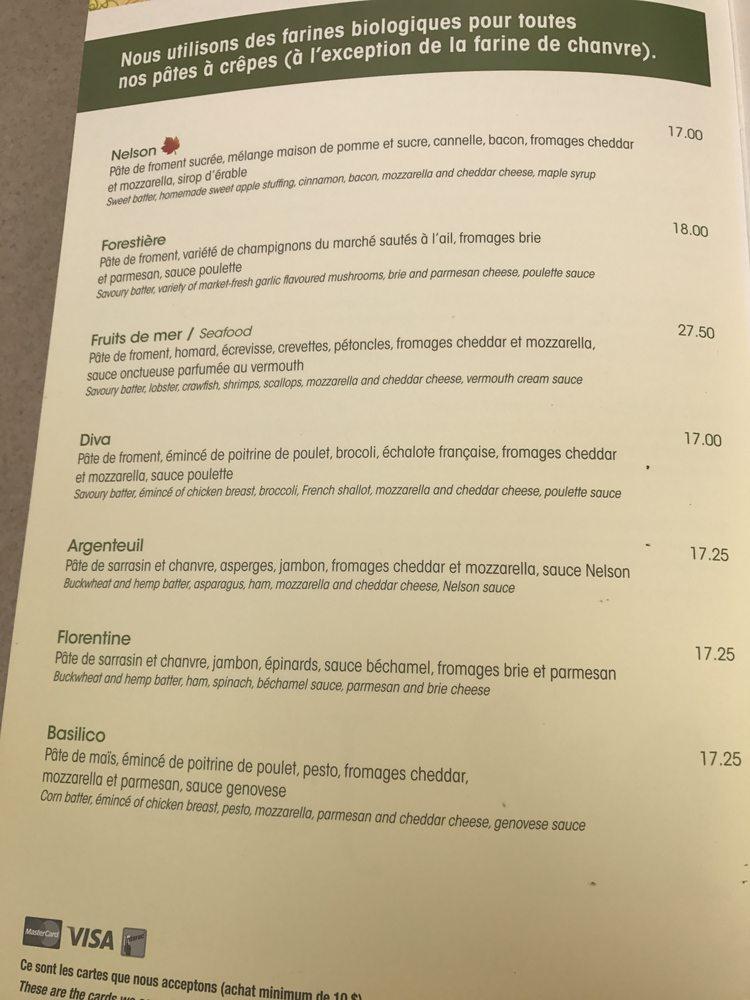 Menu at Jardin Nelson restaurant, Montreal