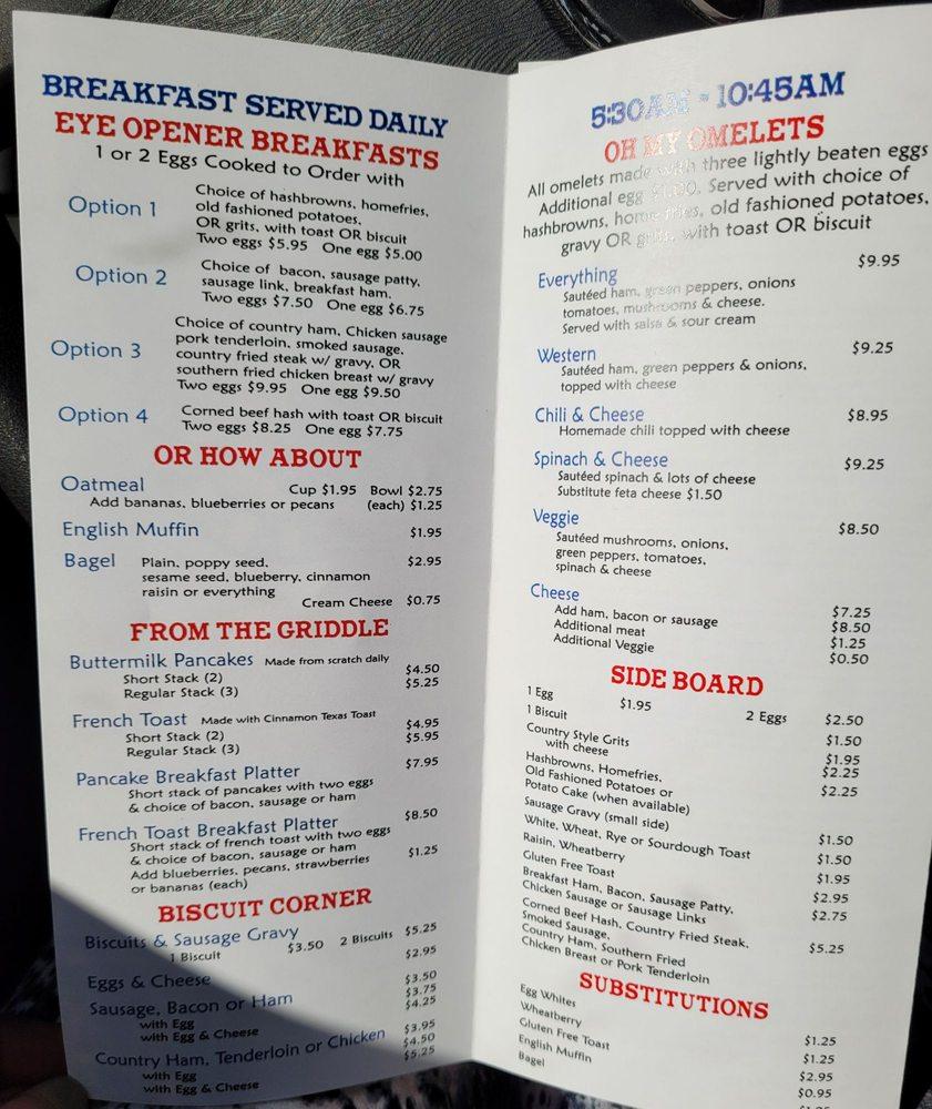 Menu at Mary's Southern Grill restaurant, Young Harris