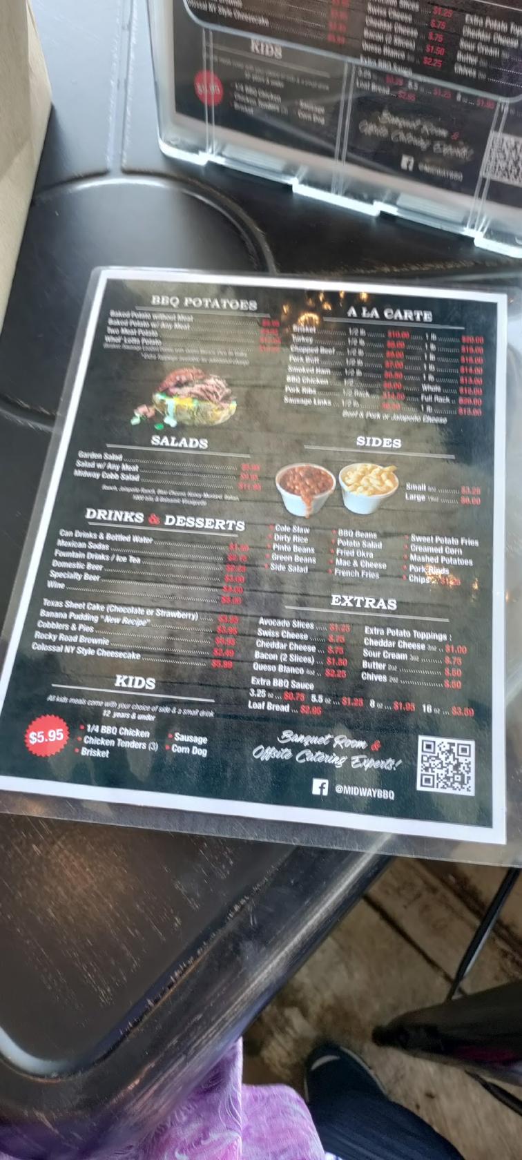 Menu at Midway BBQ, Katy