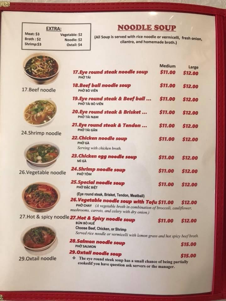 Menu at Pho 99 restaurant, Fort Myers