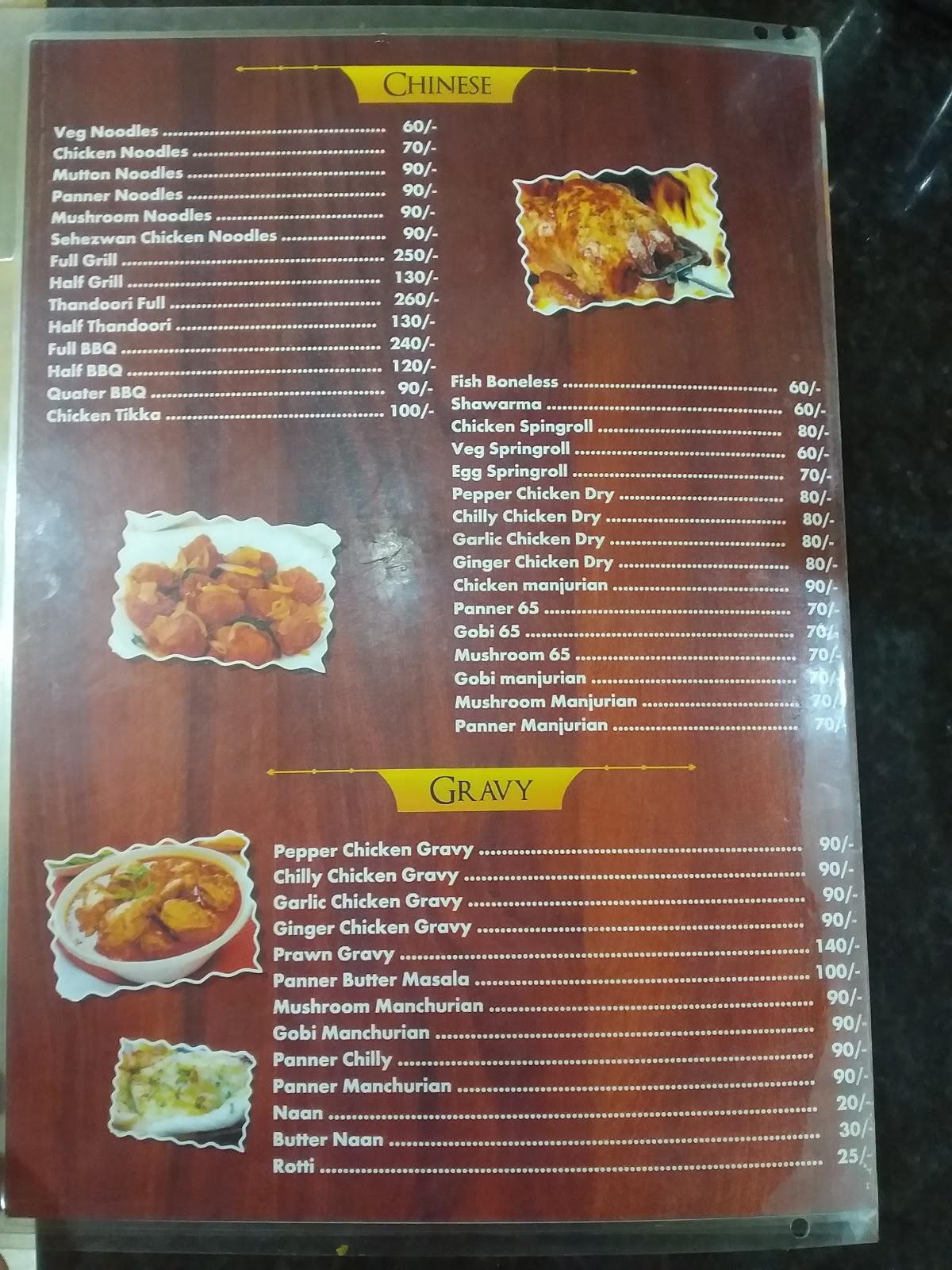 Menu at Rajeswari mess, Madurai