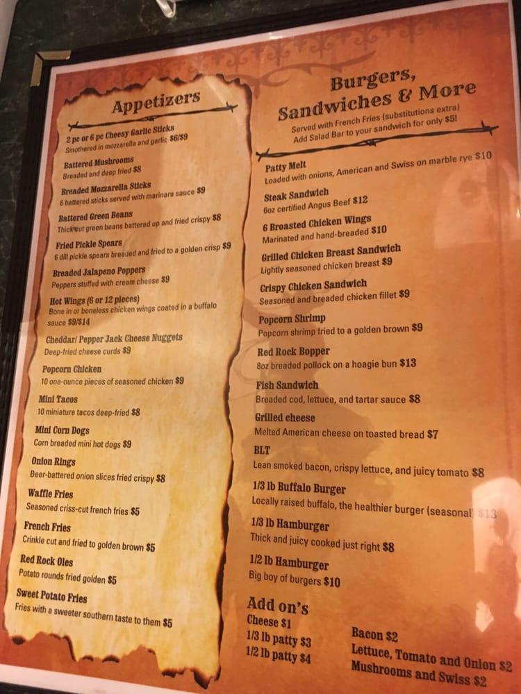 Menu at Red Rock restaurant, Wall