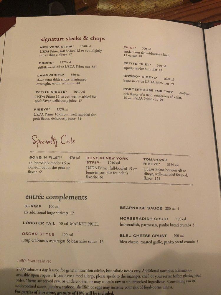 Menu at Ruth's Chris Steak House pub & bar, Midlothian