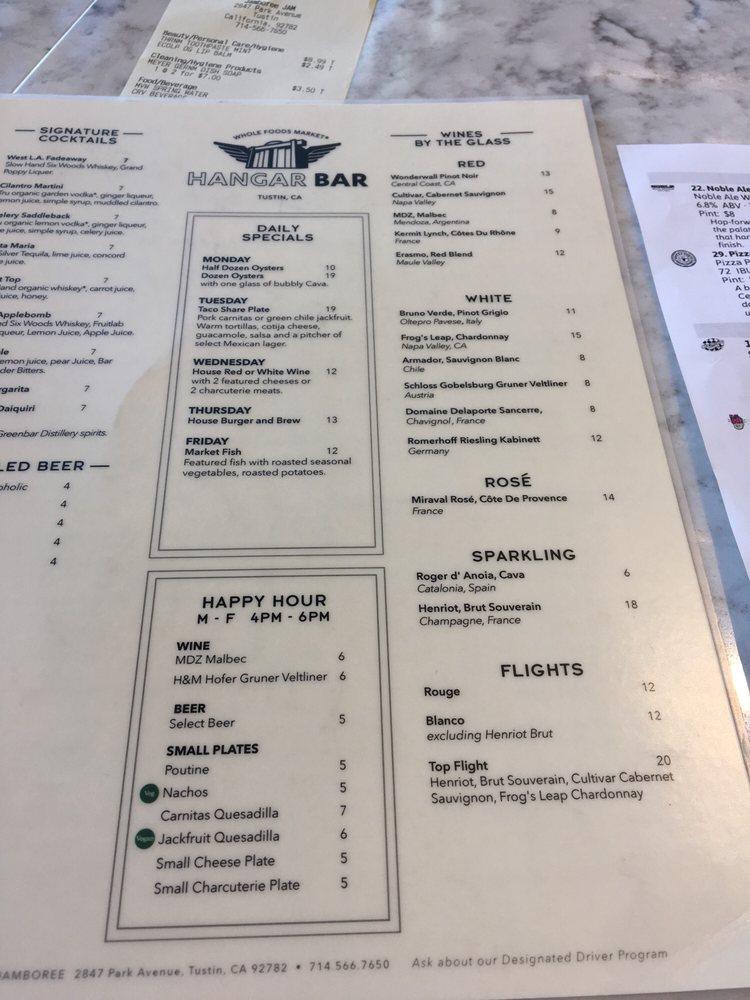 Menu at The Hangar Bar, Tustin