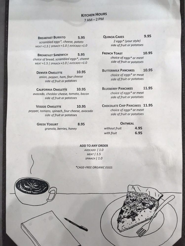 Menu at The Lost Bean Organic Coffee & Tea cafe, Irvine