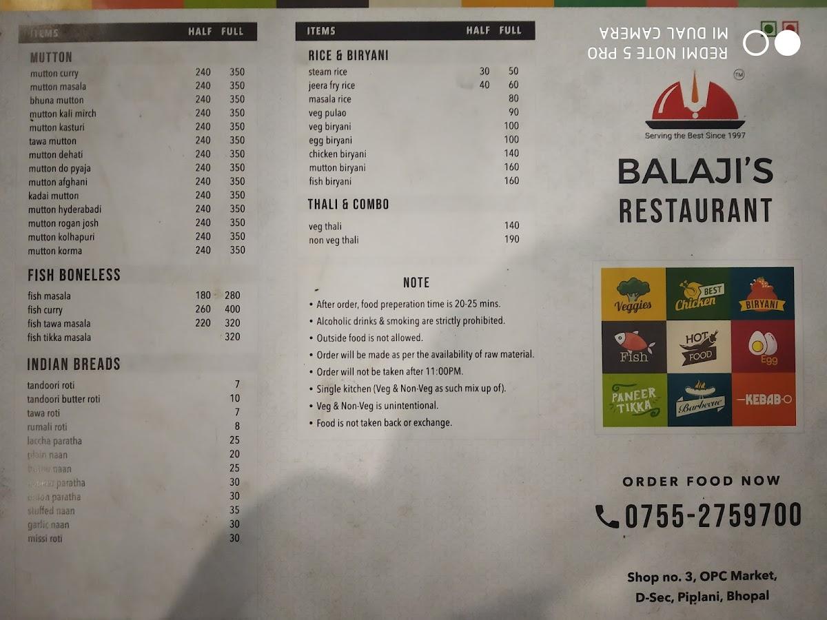 Menu at Balaji's Family Restaurant Veg & Nonveg, Bhopal