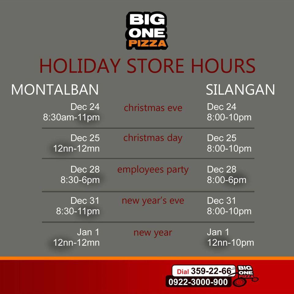 Menu at Big One Pizza -Silangan pizzeria, San Mateo