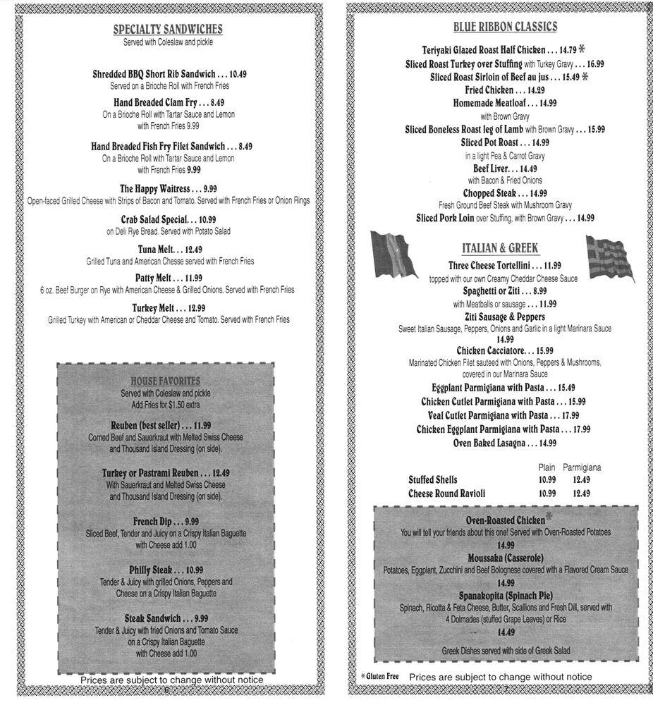 Menu at Blue Ribbon Restaurant & Bakery, Schenectady
