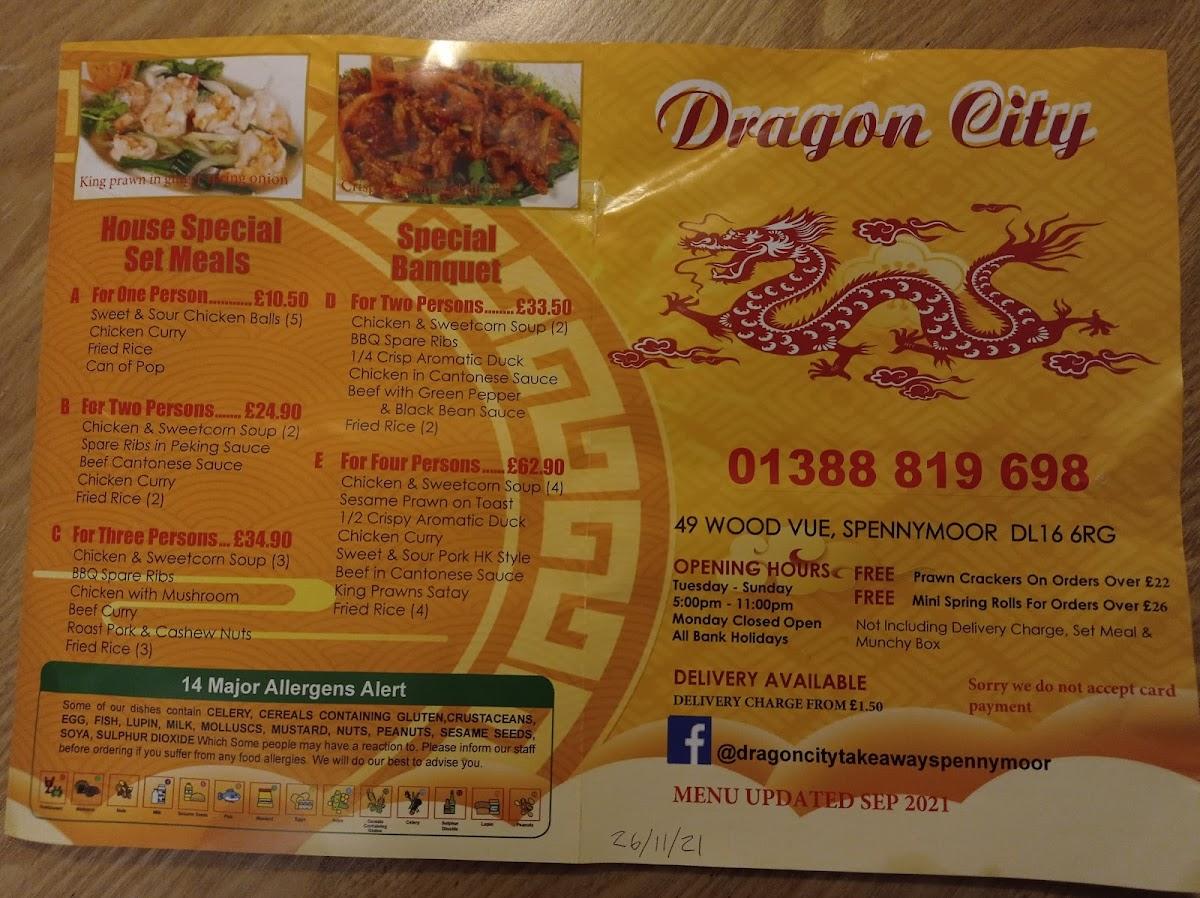 Menu at Dragon City fast food, Spennymoor, 49 Wood Vue