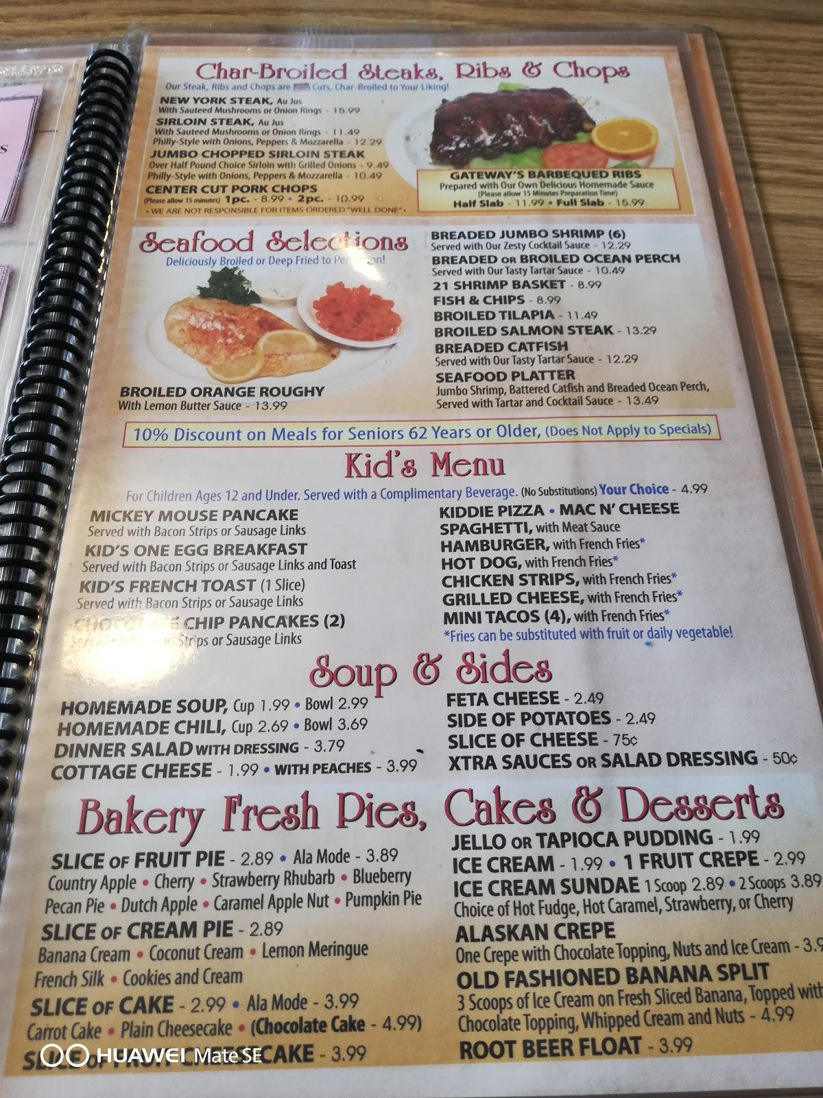 Menu at Gateway Cafe, Kenosha