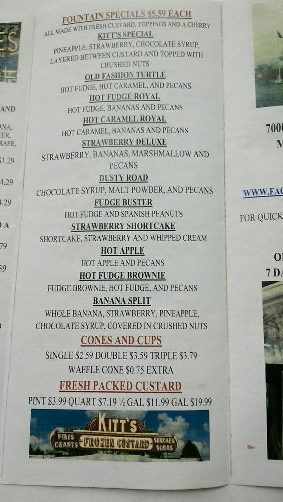 Menu at Kitt's Frozen Custard desserts, Milwaukee