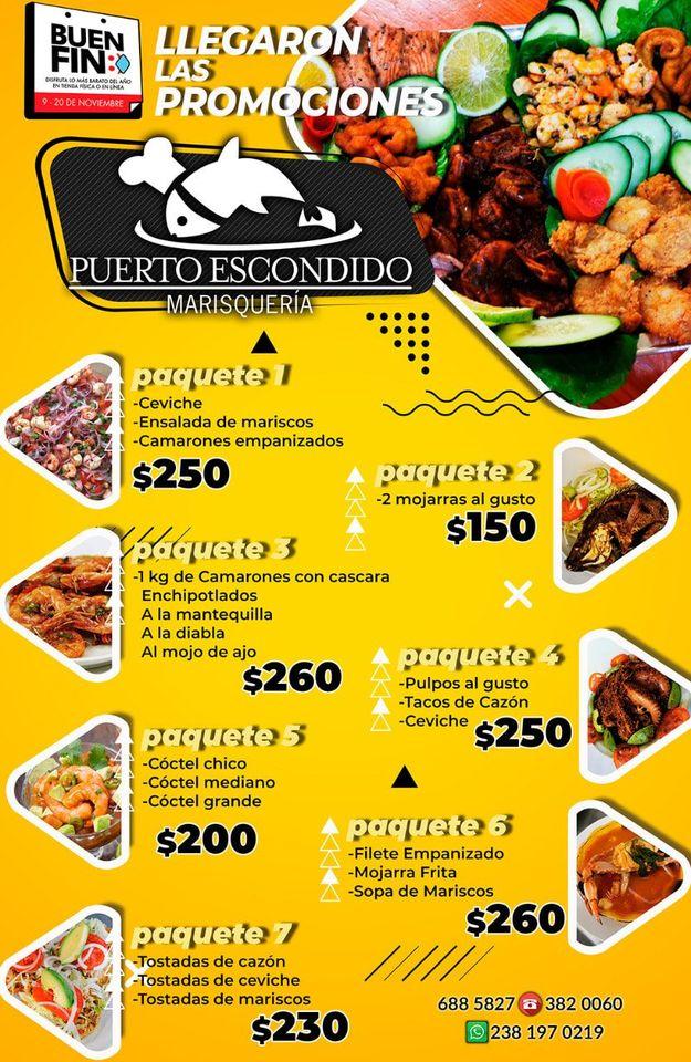 Carta del restaurante Puerto Escondido, Tehuacán