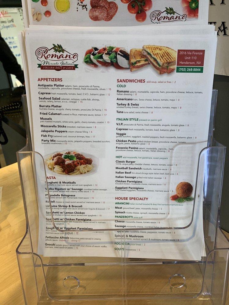 Menu at Romano Mercato Italiano restaurant, Henderson, Via Firenze #110