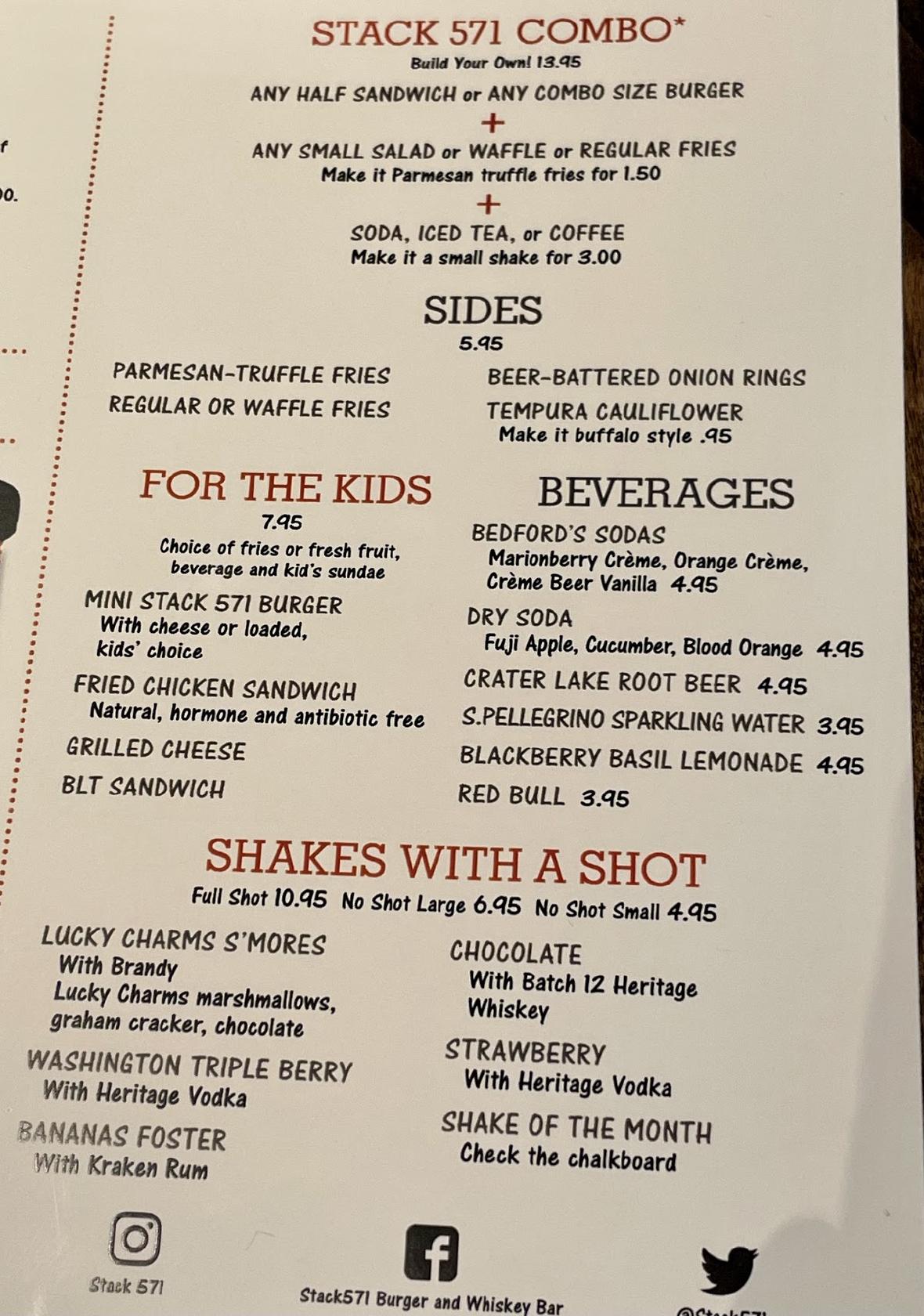 Menu at Stack 571 Burger and Whiskey Bar - Kirkland, Kirkland