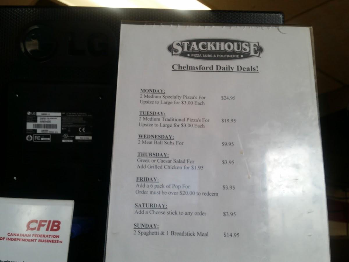 Menu at Stackhouse Pizza pizzeria, Sudbury