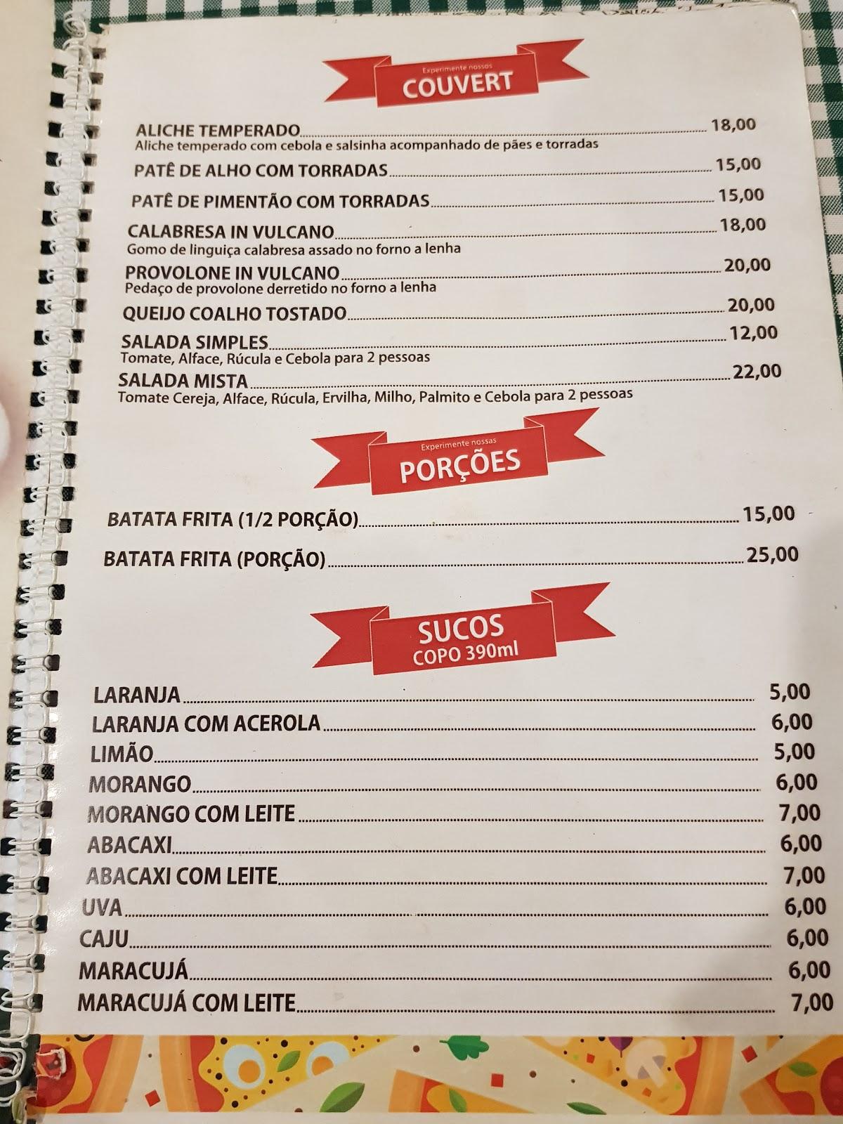 Menu at Torre Pizzaria, Rio Claro
