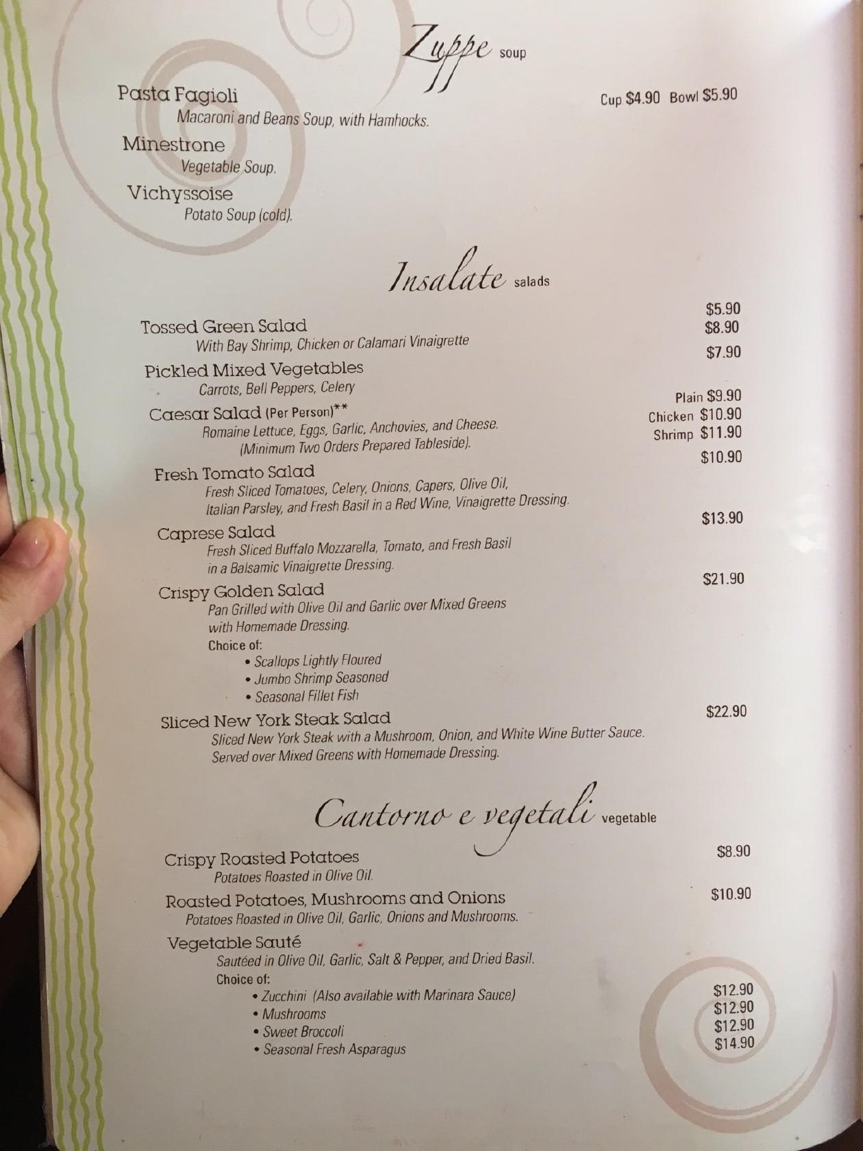 Menu at Assaggio restaurant, Honolulu, Ala Moana Blvd Suite 1259