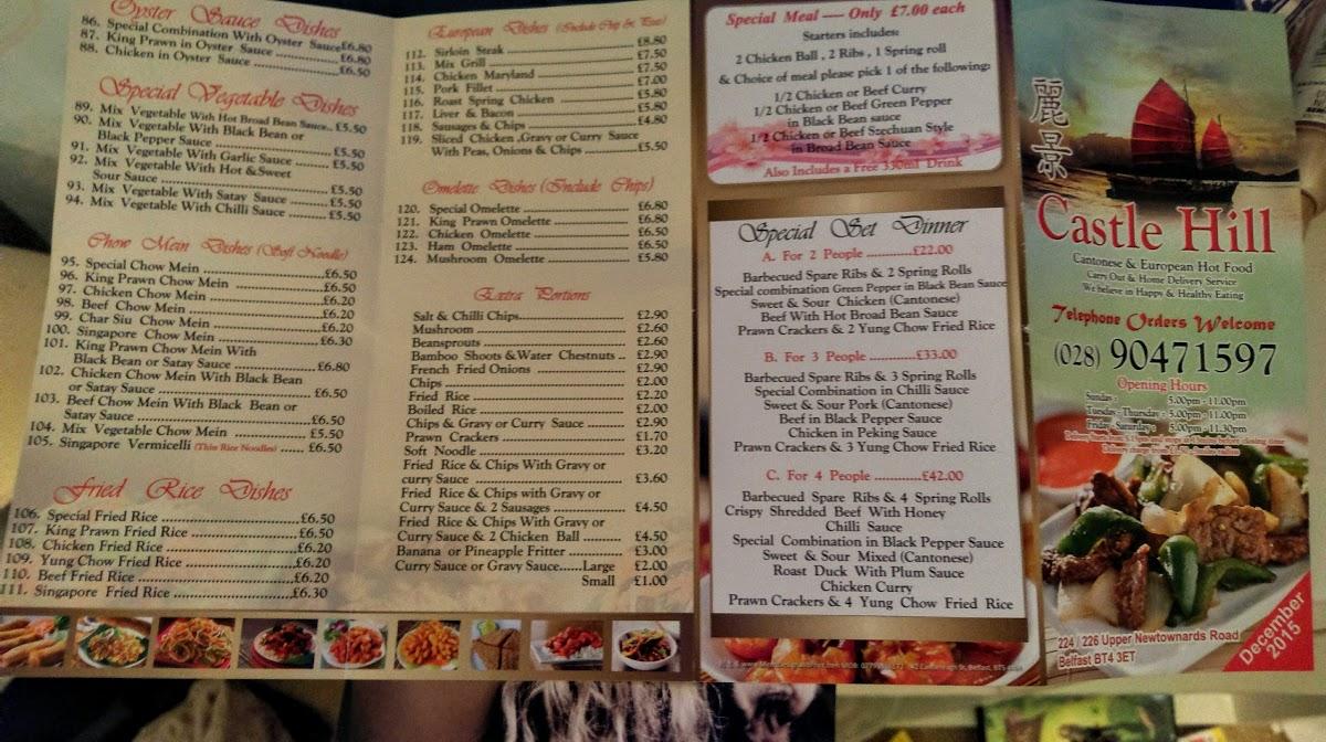 Menu at Castle Hill Carryout fast food, Belfast