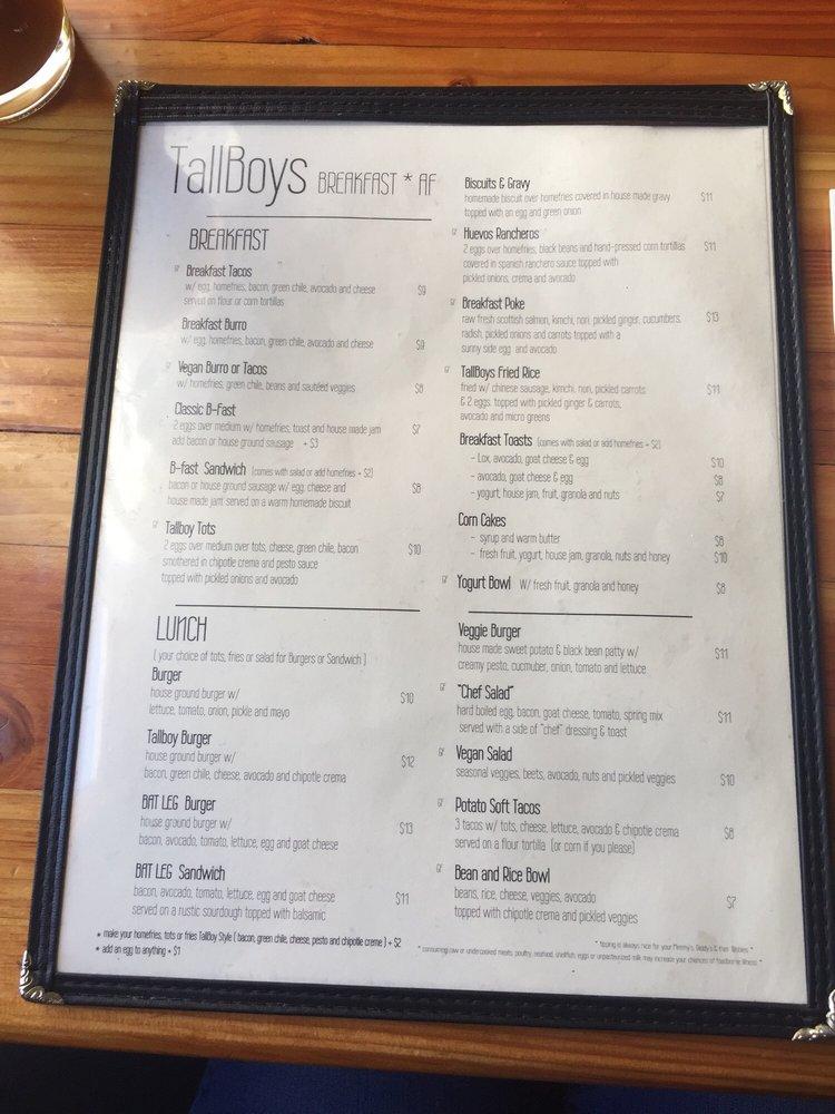 Menu at TallBoys pub & bar, Tucson