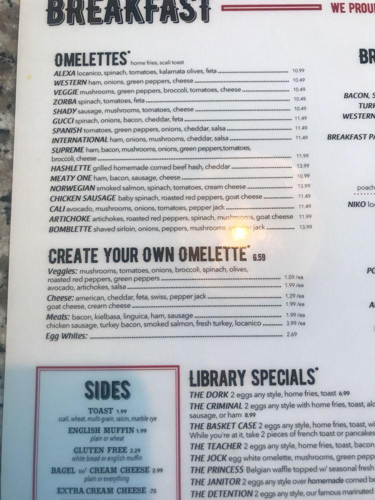 Menu at The Breakfast Club, Boston