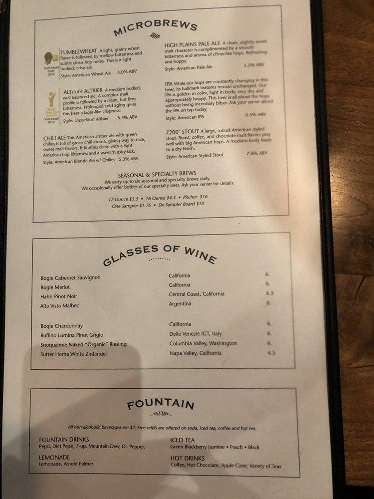 Menu at Altitude Chophouse & Brewery pub & bar, Laramie