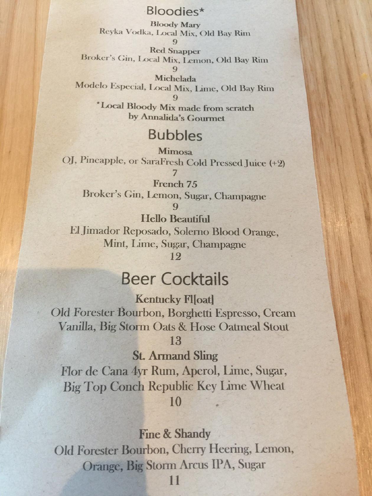 Menu at Boca pub & bar, Sarasota