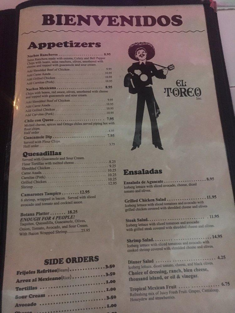 Menu at El Toreo DC restaurant, Palmdale, E Ave S