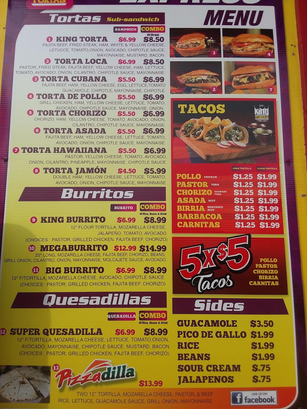 Menu at King Torta Express #3 restaurant, Tyler