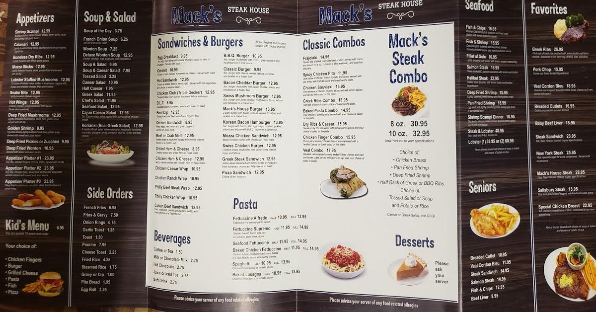 Menu at Mack's Family Restaurant, Meadow Lake