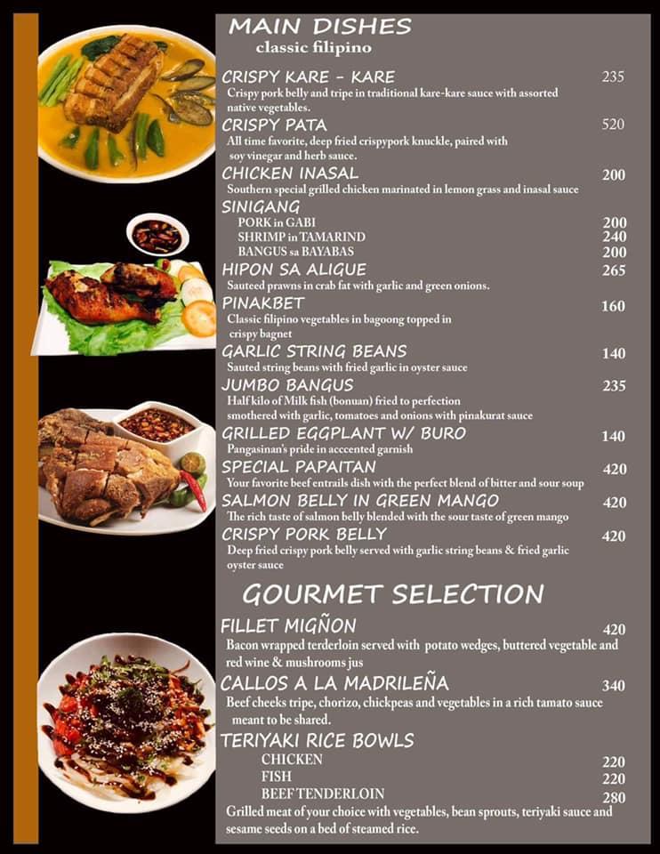 Menu at Niña's Cafe, Bayambang