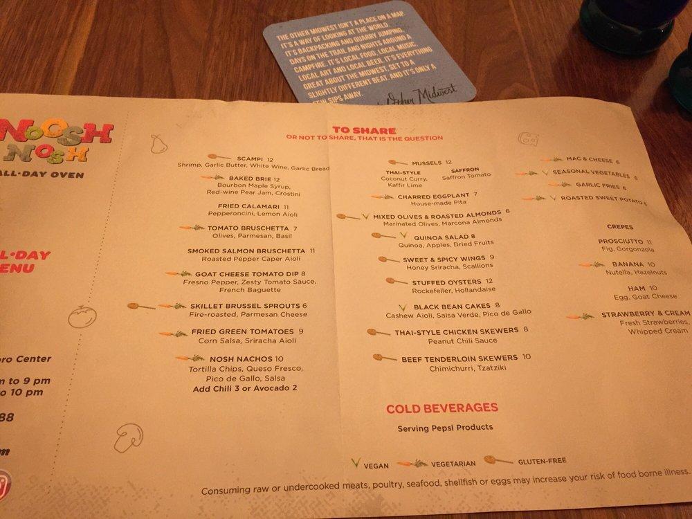 Menu at Noosh Nosh pizzeria, Louisville