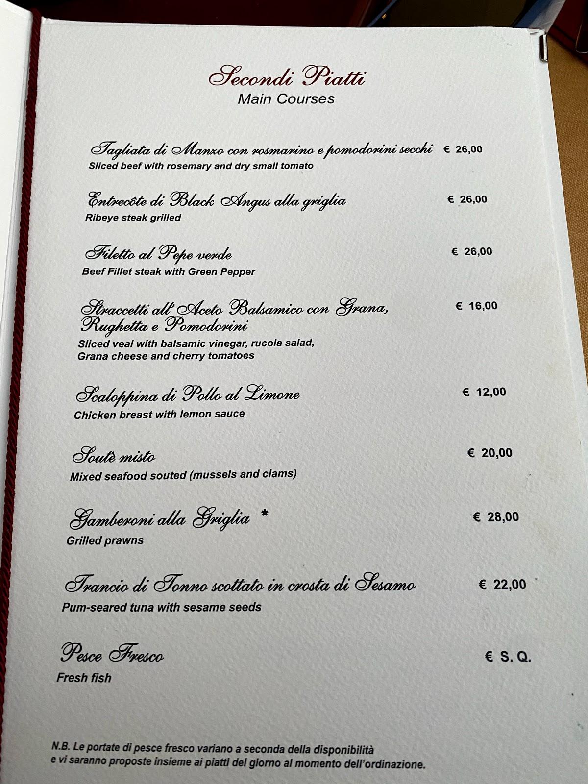 Menu at Pulalli pub & bar, Capri, Piazza Umberto I