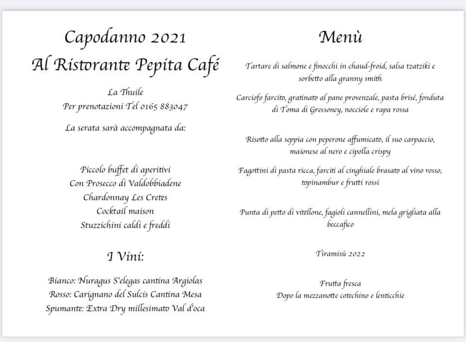 Menu da Pepita Cafe, La Thuile