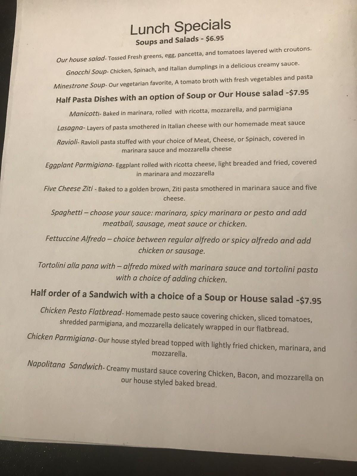 Menu at Tavolo Italian Ristorante restaurant, Batesville