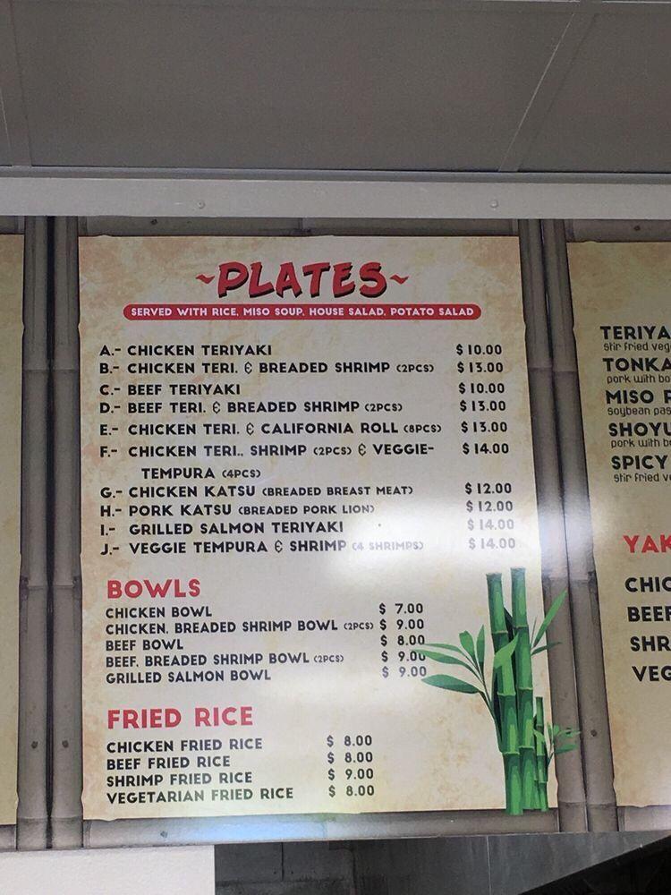 Menu at Teriyaki Sun restaurant, National City