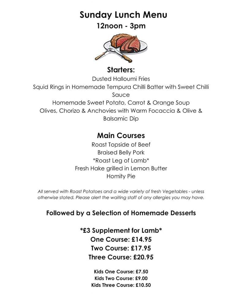 Menu at Trewellard Arms restaurant, Pendeen
