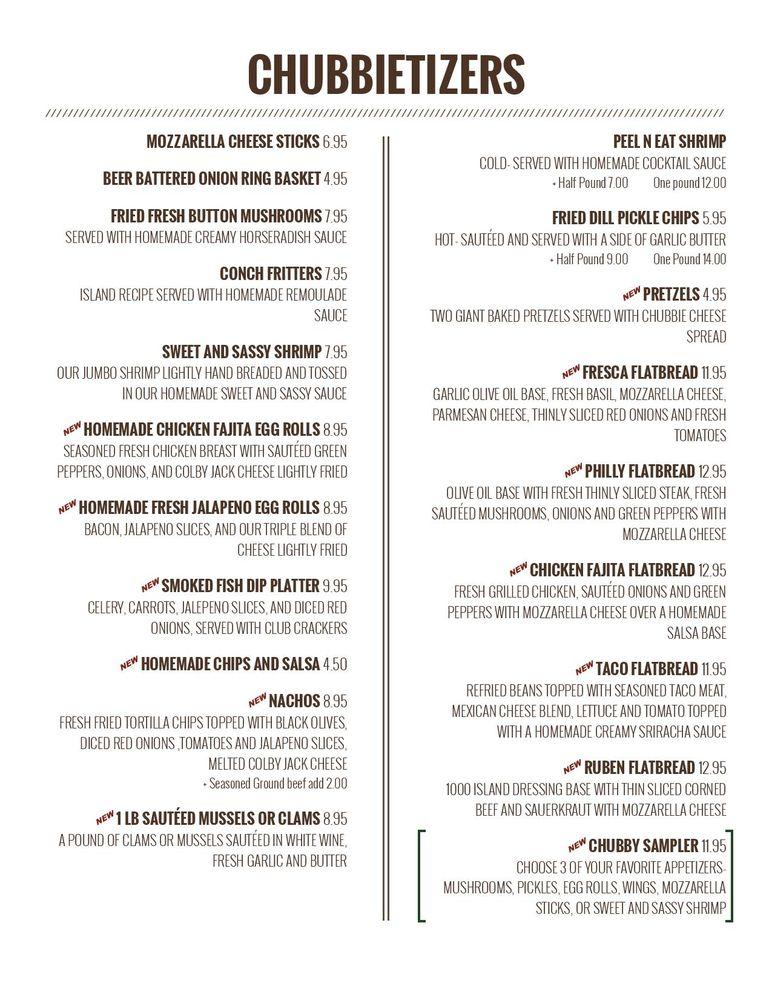 Menu at Chubbies pub & bar, Fort Pierce
