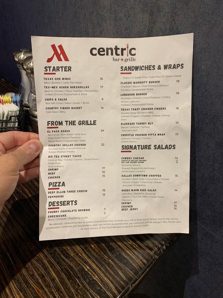 Menu at Centric Bar & Grille, Dallas