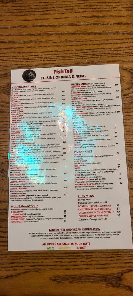 Menu at FishTail Cuisine of India & Nepal restaurant, Brighton