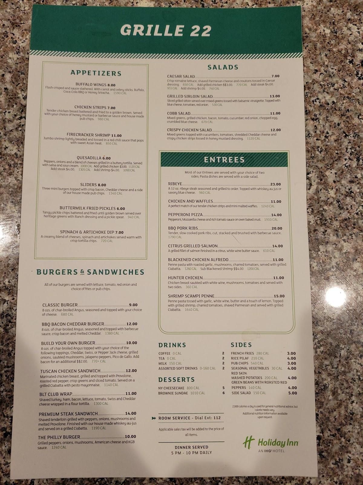 Menu at Grille 22 restaurant, Guin