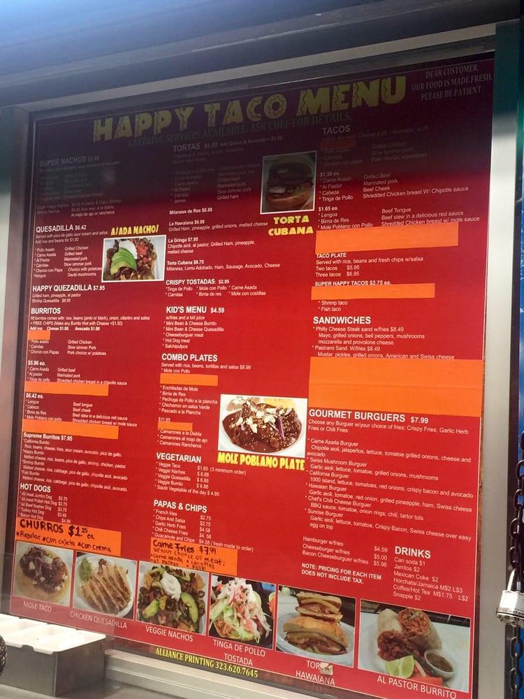 Carta del restaurante Happy Taco, Los Angeles, Hoover St