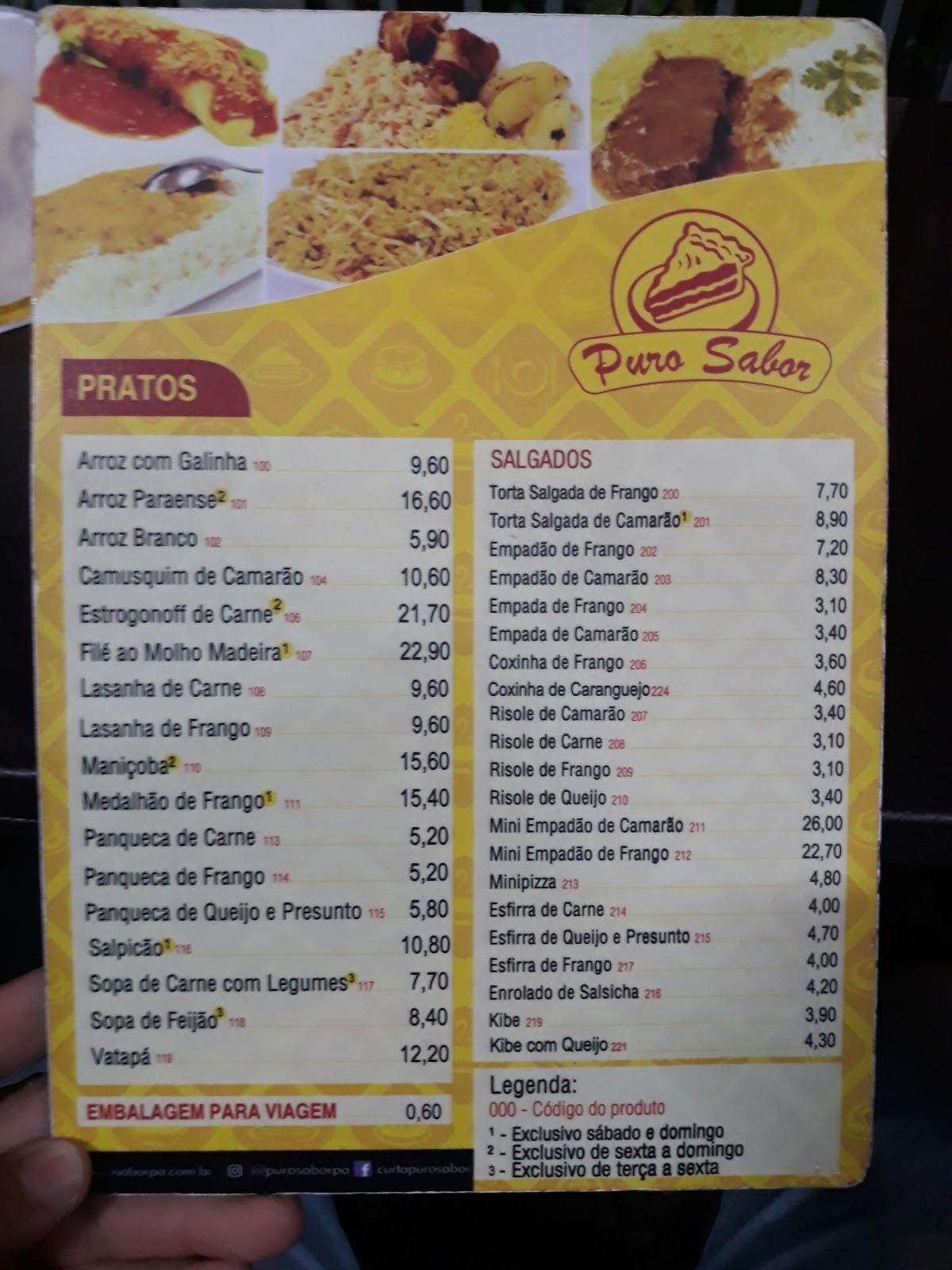 Menu em Puro Sabor pub & Bar, Belém, R. da Mata, 744