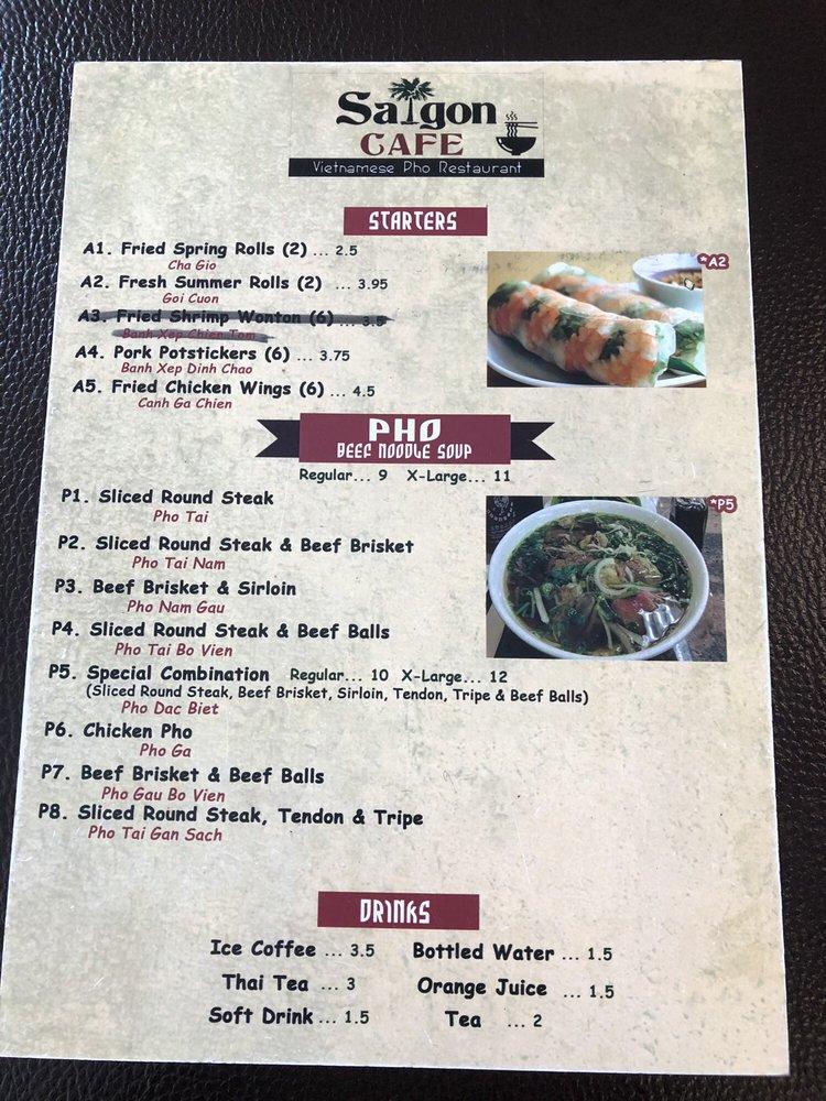 Menu at Saigon Cafe, Myrtle Beach