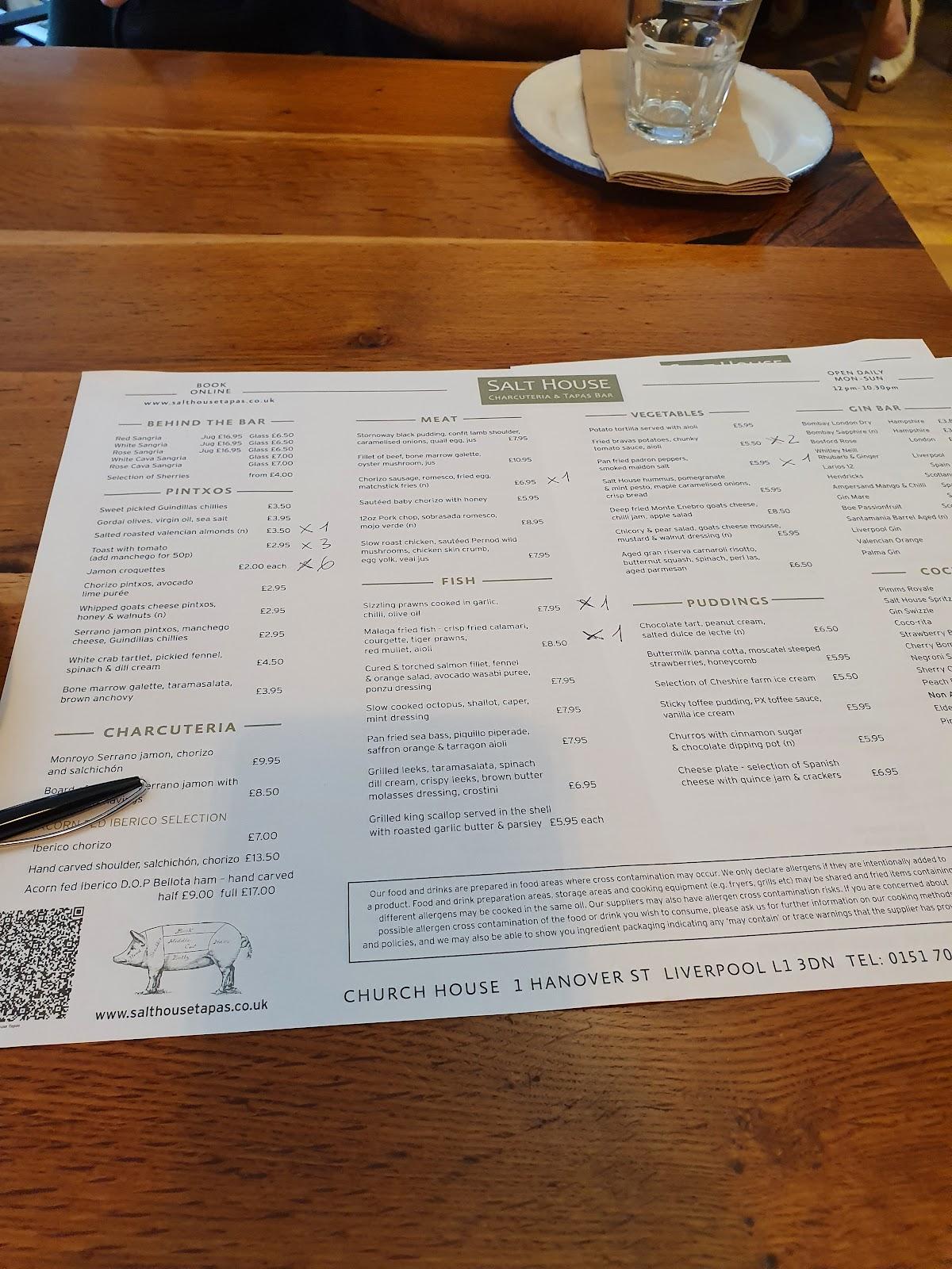 Menu at Salt House Tapas pub & bar, Liverpool