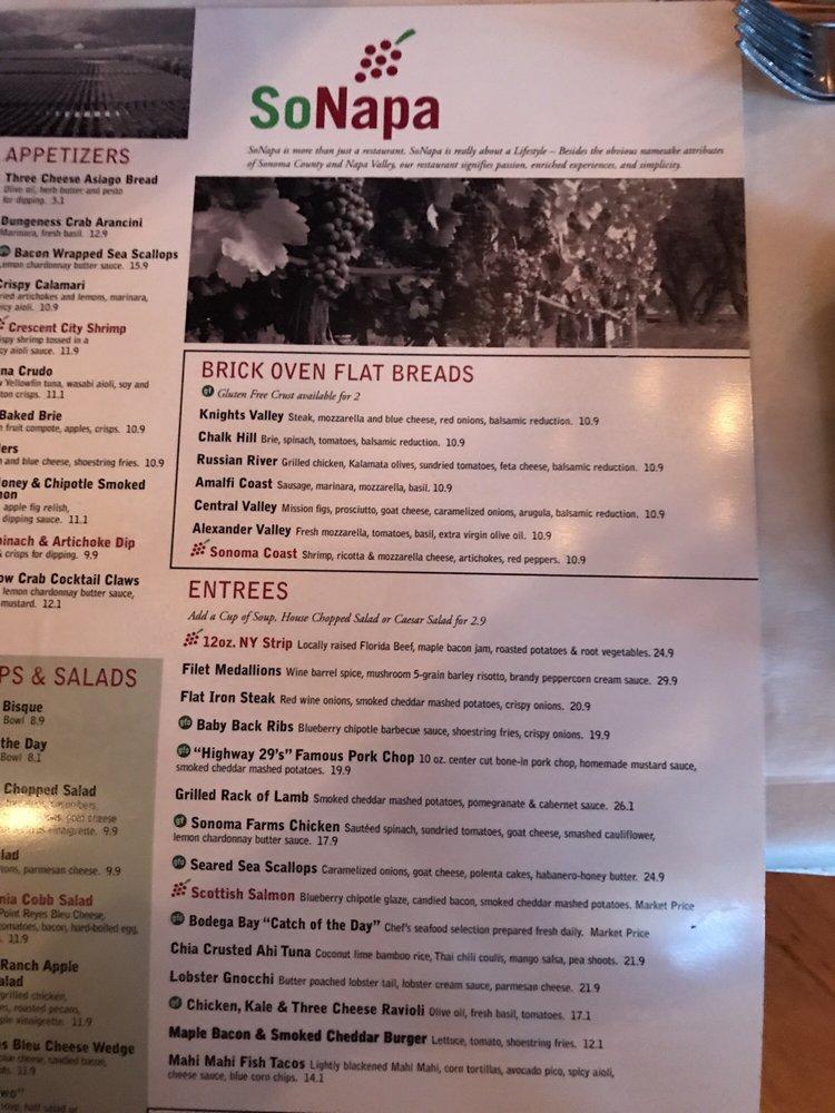 Menu at SoNapa Grille pub & bar, New Smyrna Beach, S Atlantic Ave