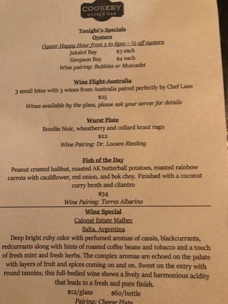 Menu at The Cookery pub & bar, Seward